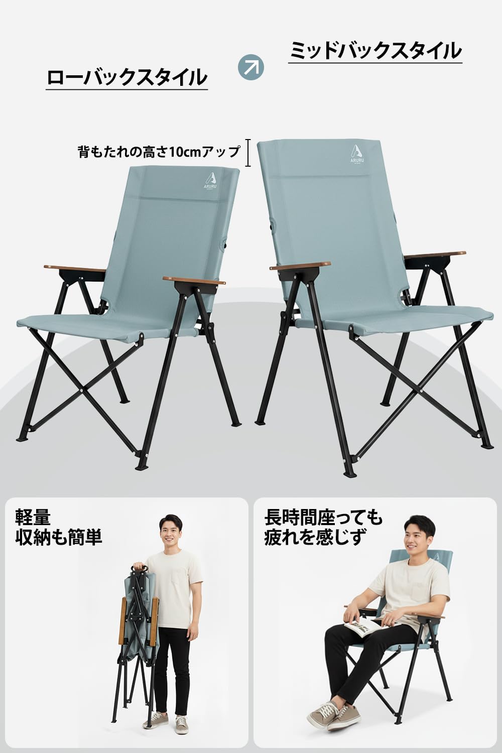 Amazon.co.jp: ARURU キャンプチェア 2セット アウトドア 折りたたみ式