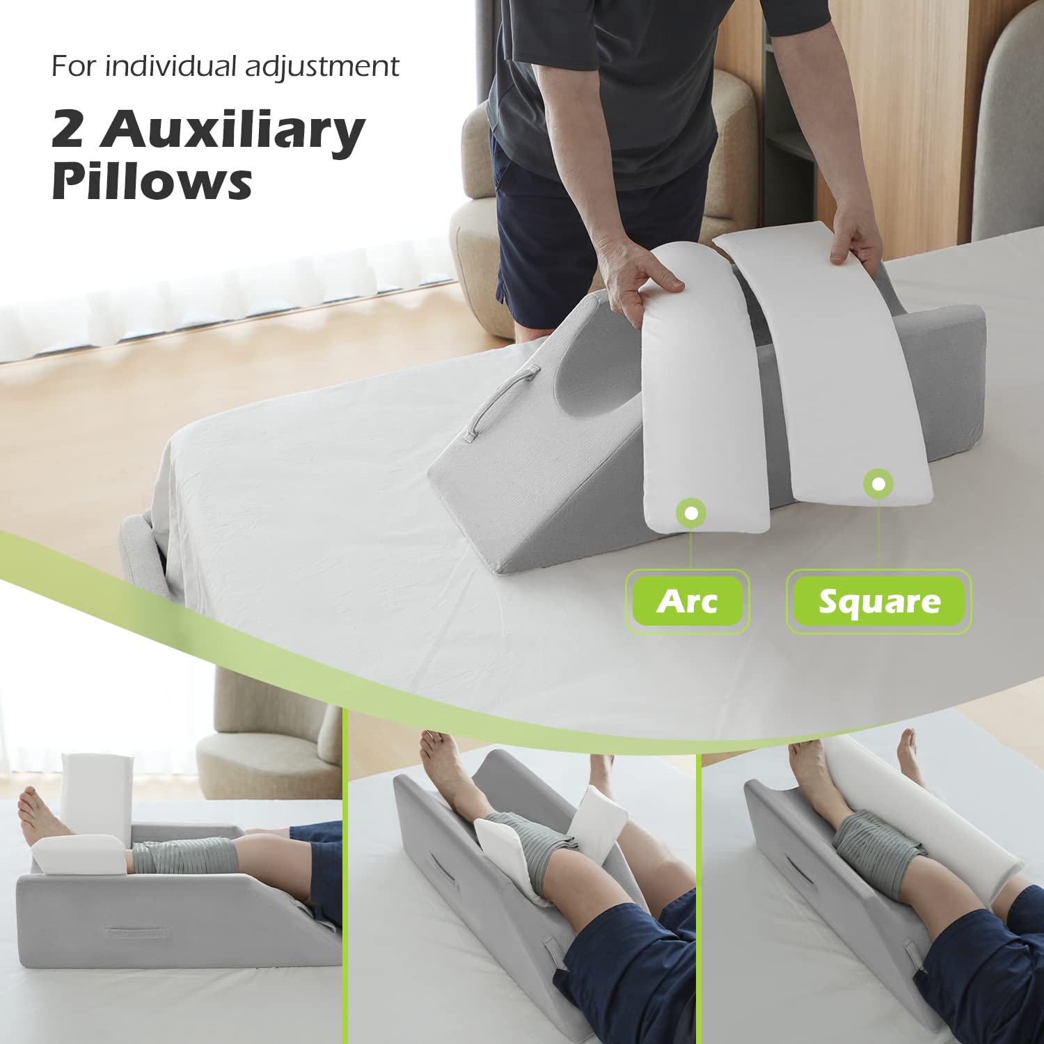 OasisCraft Leg Elevation Pillow with Handles|Memory Foam Leg Positioner ...