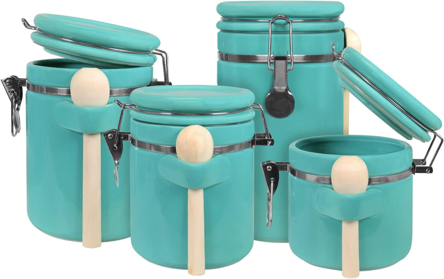Amazon.com: Blue Donuts 4-Piece Turquoise Ceramic Airtight Food Storage ...