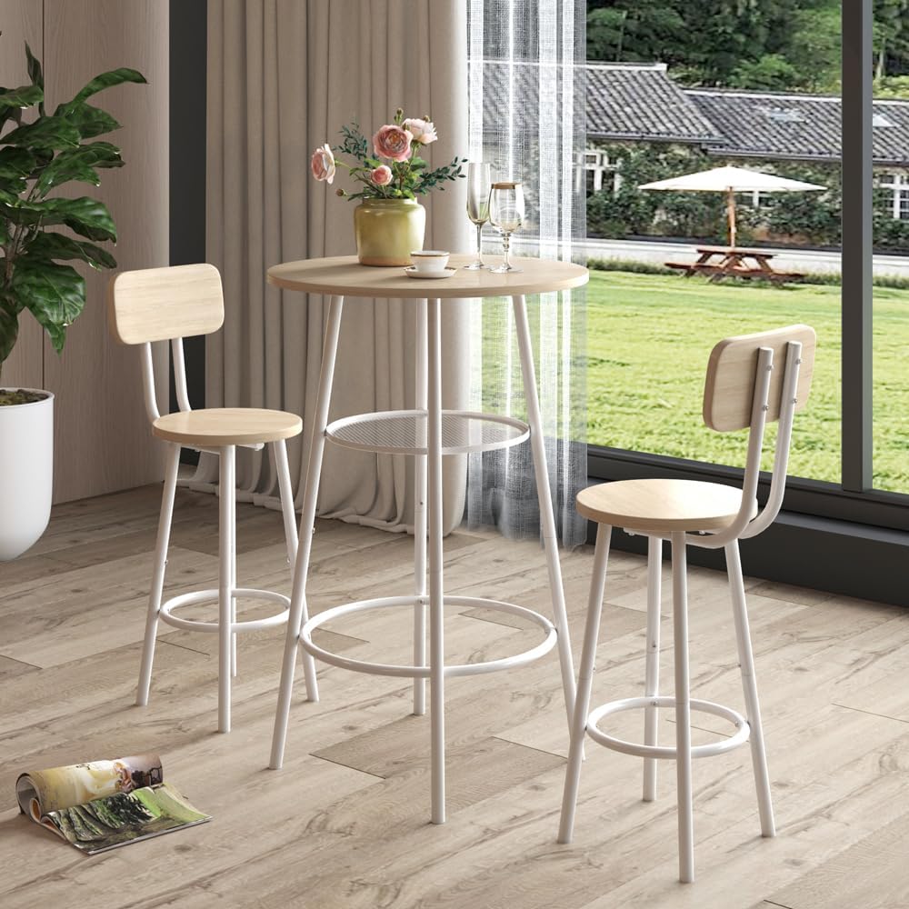 Amazon.com - 3 Piece Pub Table Set, 2-Tier Small Round bar Bistro Table ...