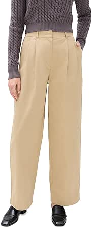 DUNST Women's Double Pleated Wide Chino Slacks, Beige, S at Amazon ...