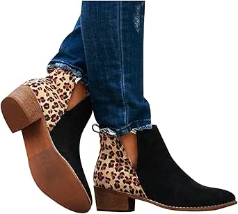Amazon.com: Boots for Women Low Heel Retro V Cutout Comfy Short Boots ...