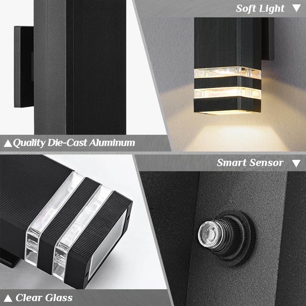 SHIMR Dusk to Dawn Porch Lights 2 Pack, Outdoor Wall Sconce with GU10 ...