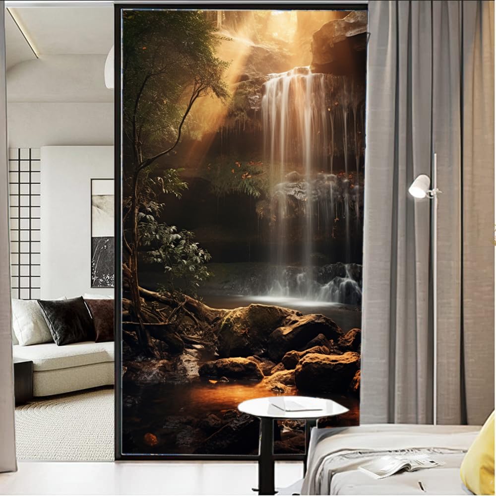 Amazon.com: Dunmat Rustic Forest Waterfall Window Film Sun Blocking ...