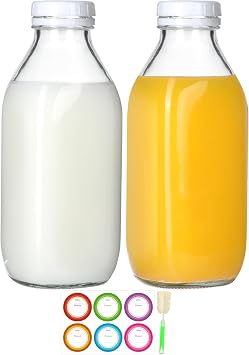 Amazon.com: CAKKVDE 32 Oz Glass Milk Bottles with Airtight Lids 2 Pack ...