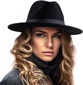 LADYBRO Fedora Hats for Women Wide Brim Hat, Incld 3 Decor Belts, Wool Felt, 58cm Adjustable ...