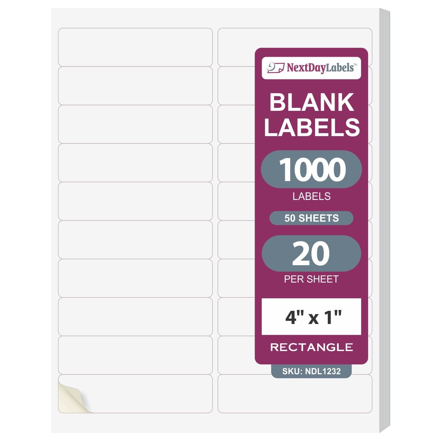 Amazon.com : NextDayLabels – 4” x 1" Rectangular Sticker Labels for ...