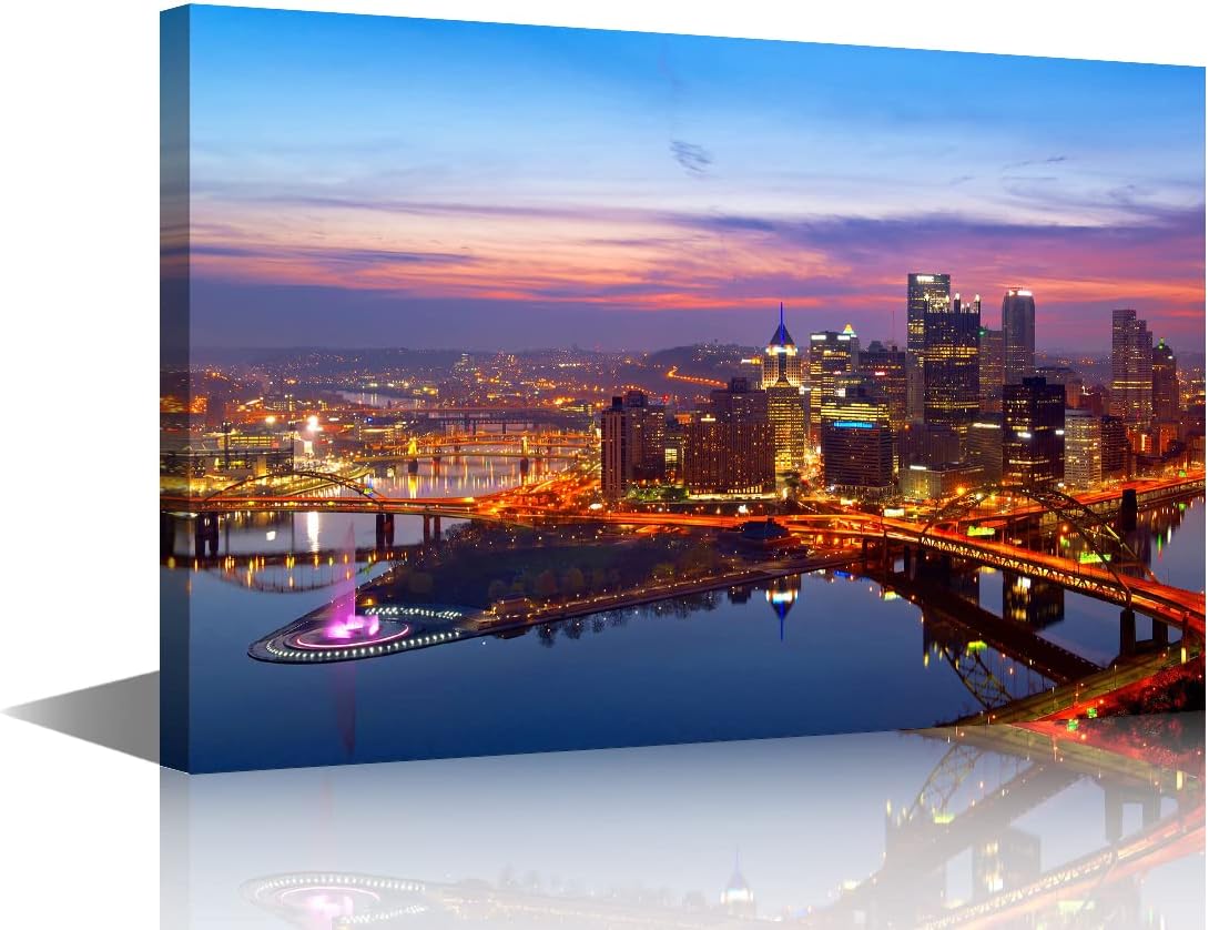 Amazon.com: Pittsburgh Cityscape at Night Wall Art Peter fort bridge ...