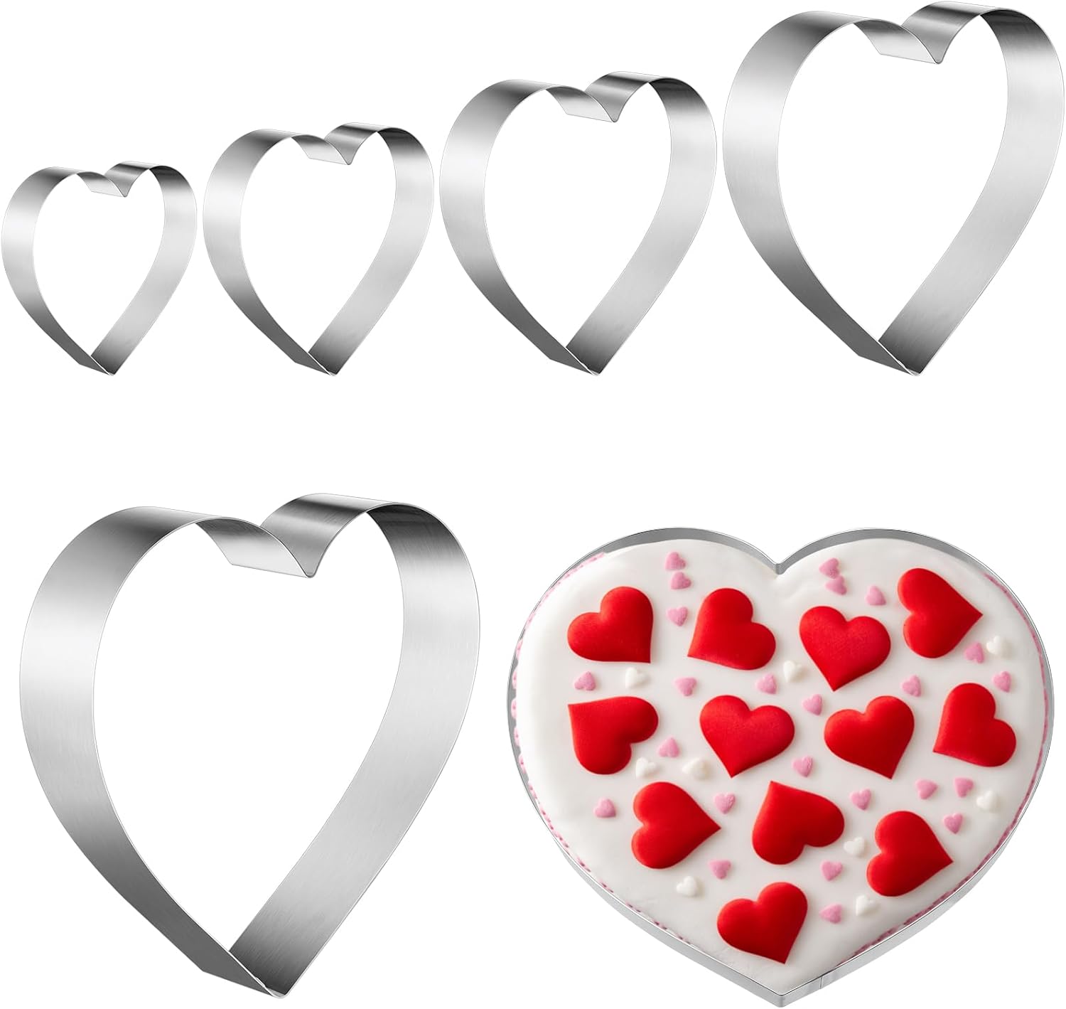 Amazon.com: Eaasty 5 Pieces Valentines Day Heart Shaped Cake Ring Set 4 ...
