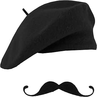 IZUS Adult French Beret Hat and Mustache Mime Artist Party Hats ...