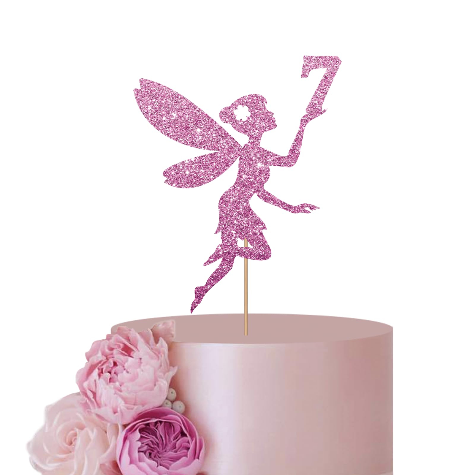 Amazon.com: Pink Fairy 7th Birthday Cake Topper for Baby Girl Birthday ...