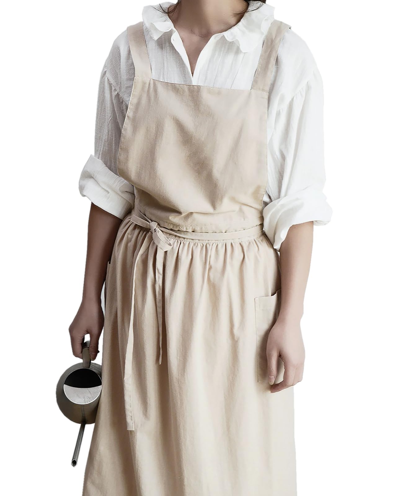 Amazon.com: Japanese Cotton Linen Cross Back Work Apron for Women with ...