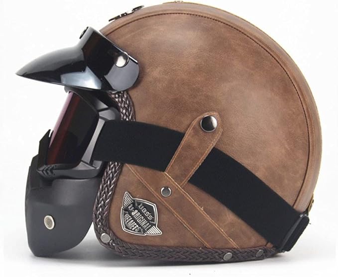 Motorradhelm Retro Jethelm Unisex Vintage Open Face Leder-Helm Winter ...