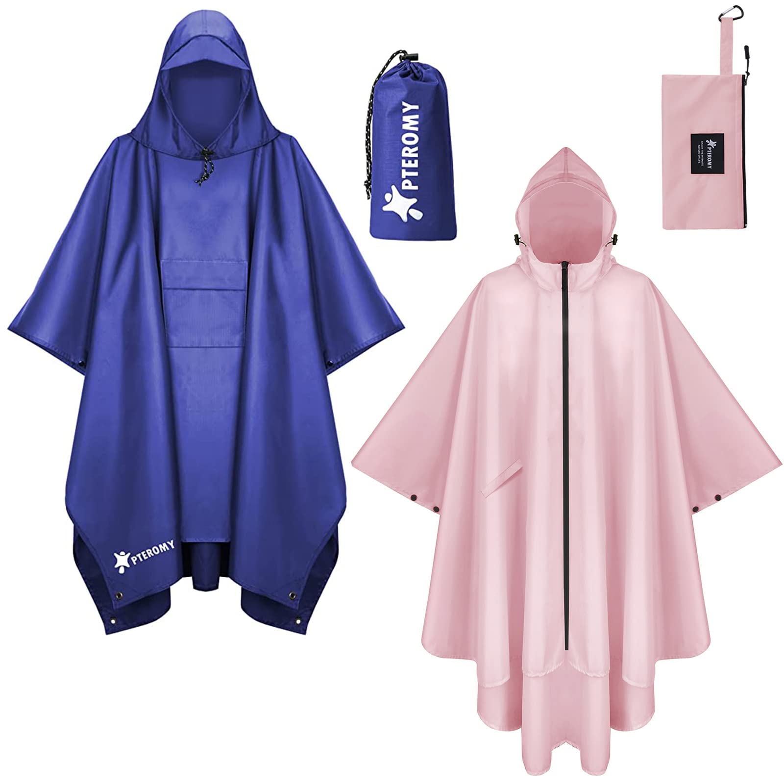 Amazon.com: PTEROMY Hooded Rain Poncho with Pocket+Hooded Rain Poncho ...