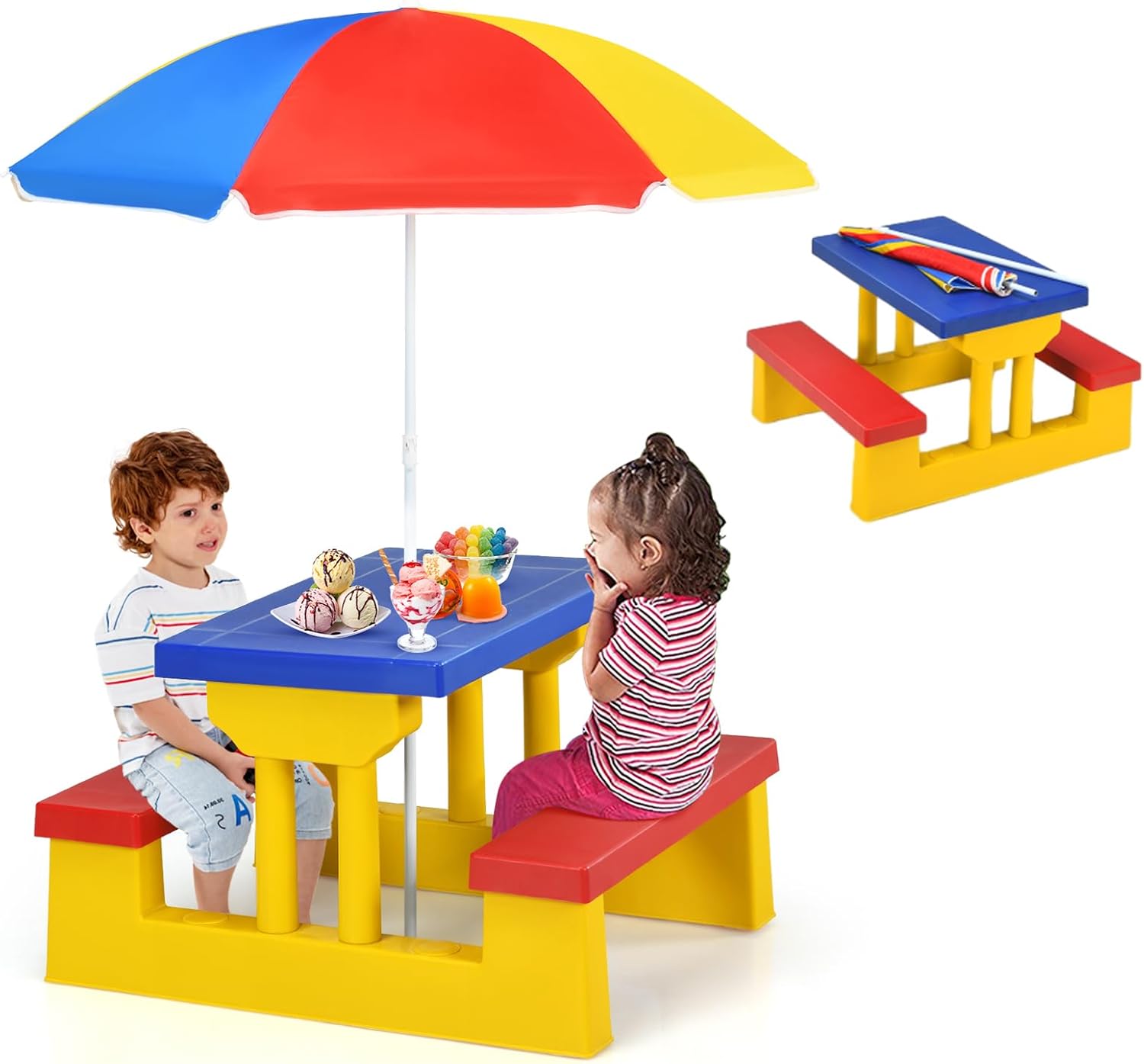Amazon.com: HOMGX Kids Picnic Table, Toddler Picnic Table with Removable & Foldable Umbrella ...