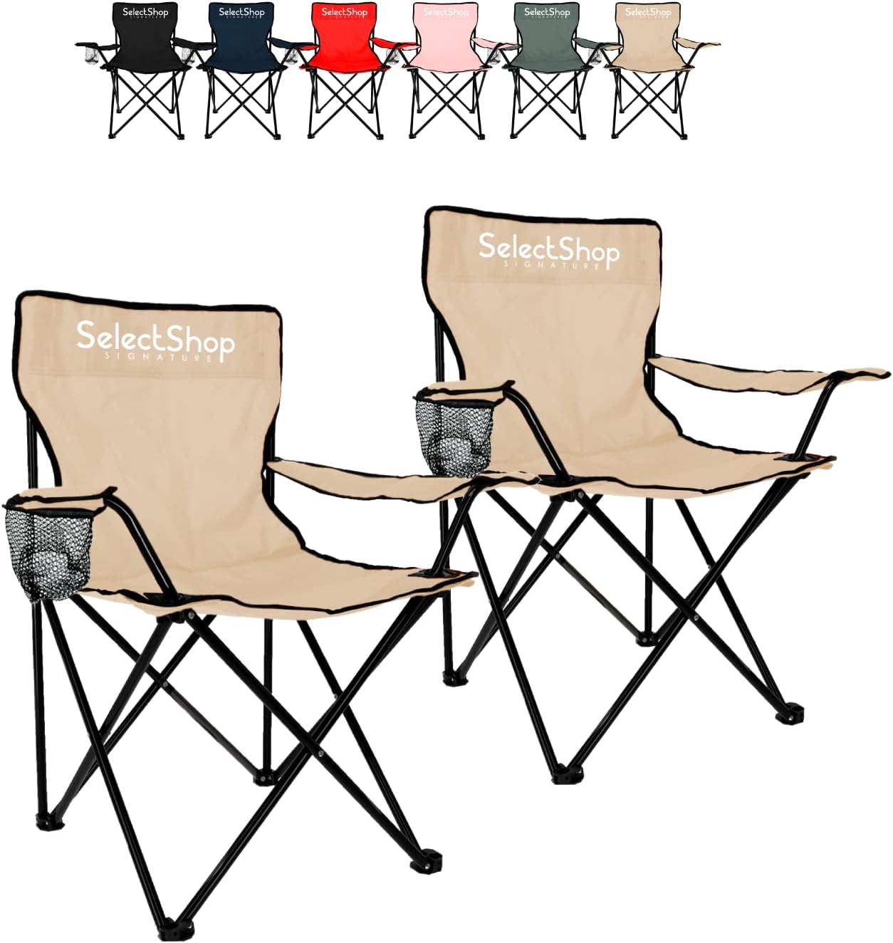 SONGMICS Silla de Camping, Juego de 2 Sillas de Exterior, Respaldo Alto, Apoyabrazos, Bolsillo ...