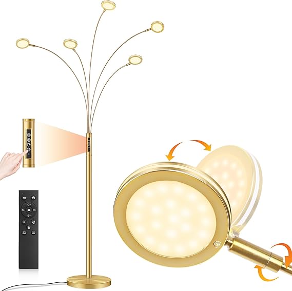 LED Arc Floor Lamp with Remote, 2250LM Dimmable Gold Floor Lamp with ...