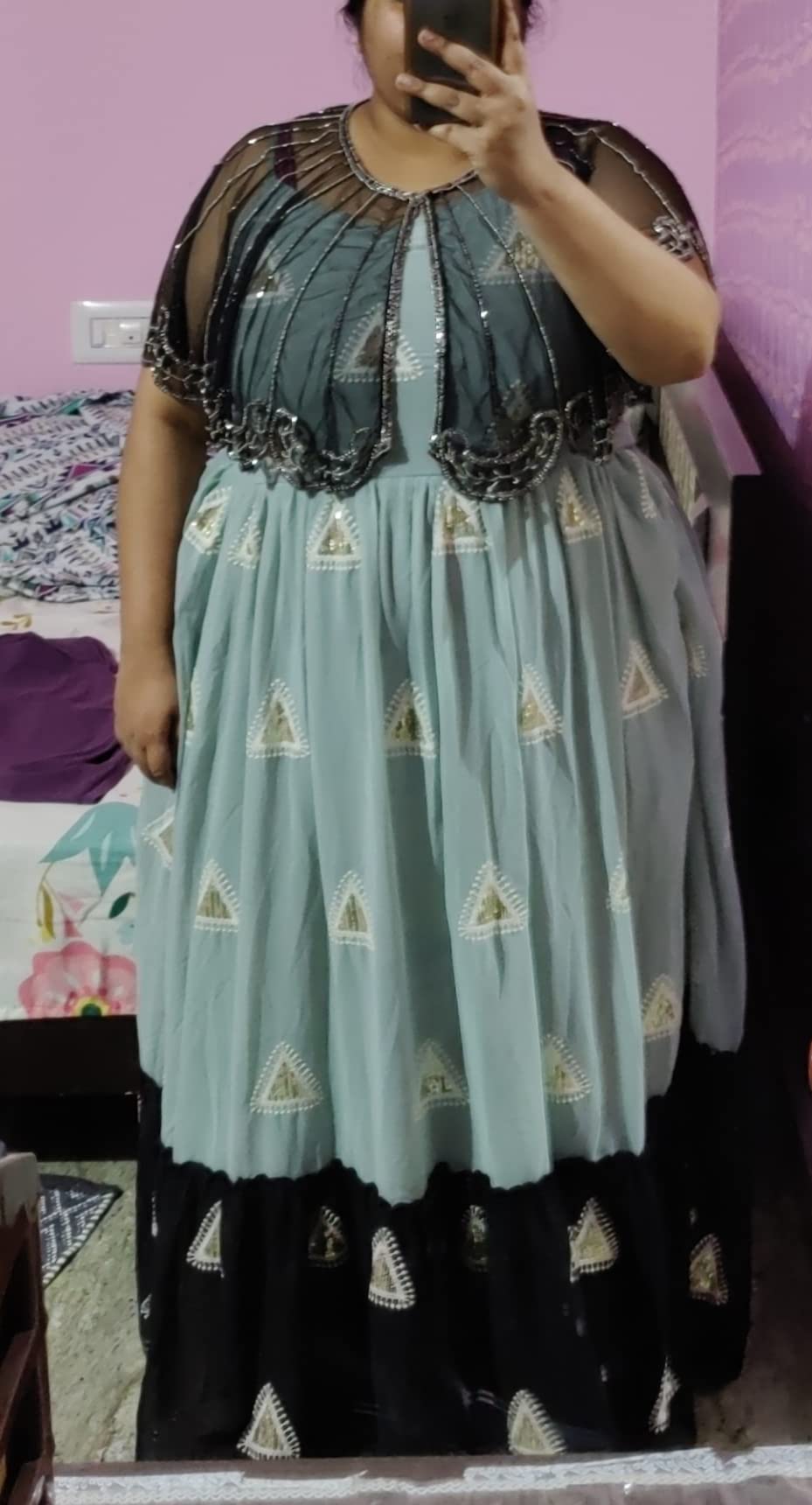 Matelco Women Black Net Cape Embroidered Poncho : Amazon.in: Fashion