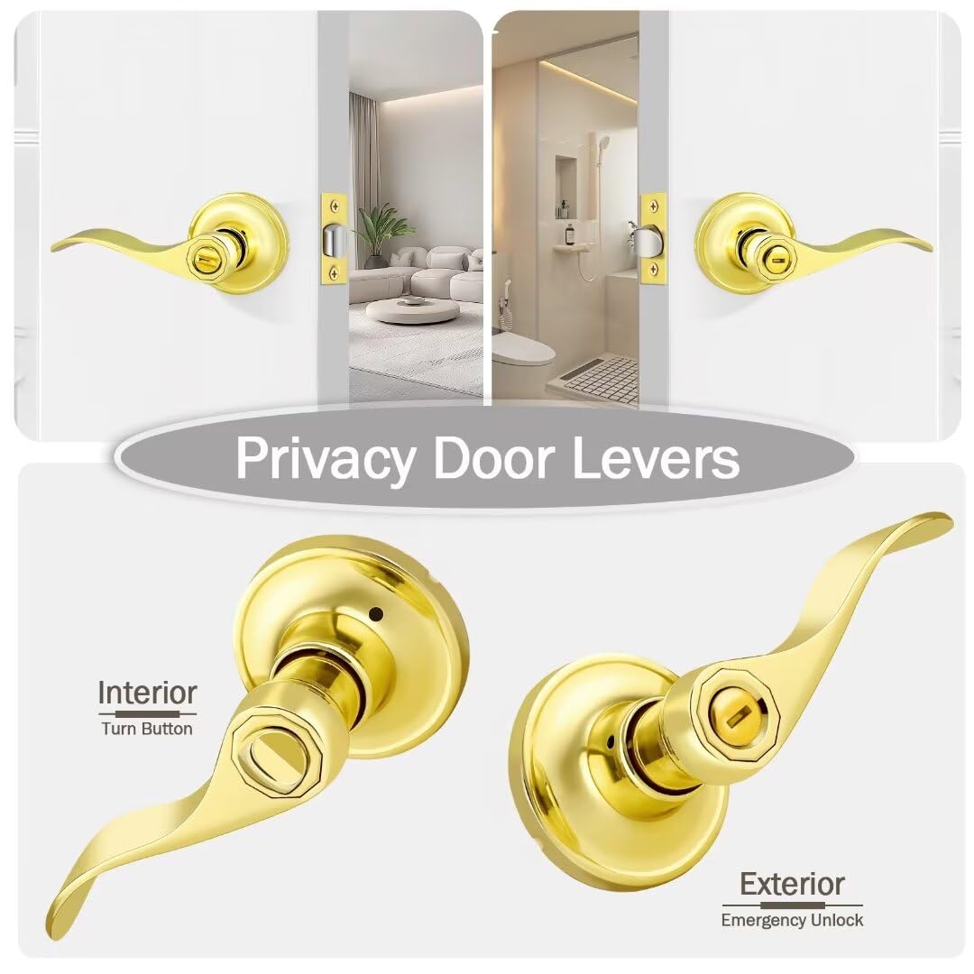 Snapklik.com : 3 Pack Gold Door Handles Interior, Privacy Door Handles ...
