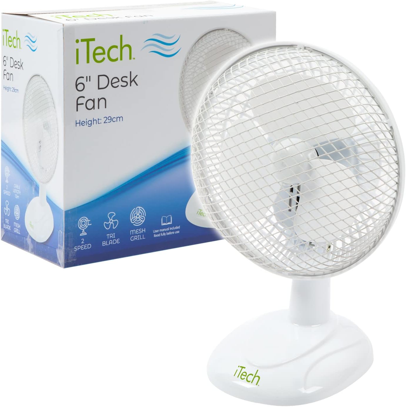 VFM - 8” White Desk Fan Oscillating 2 Speed Table Top Cooling Device ...