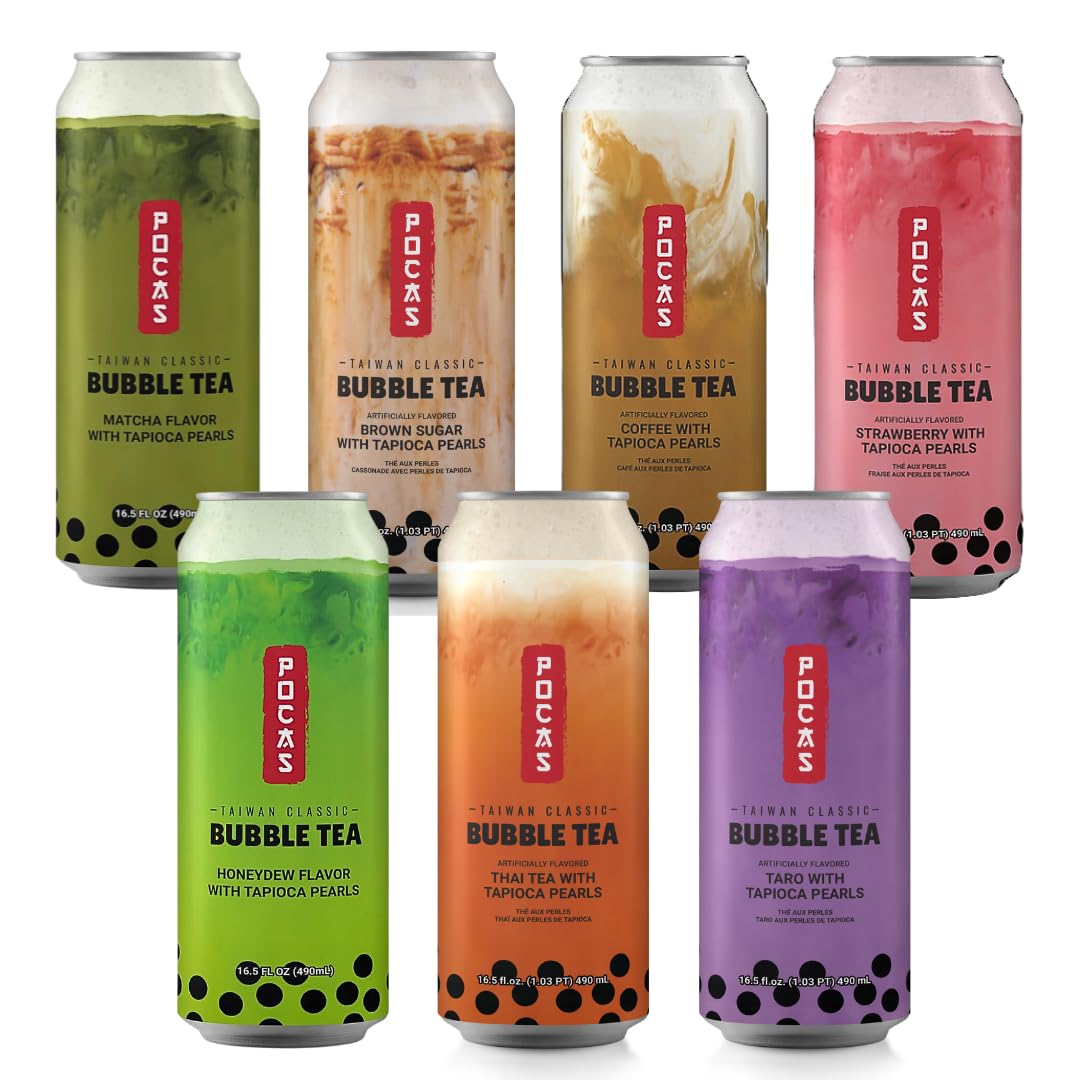 Amazon.com : Pocas Bubble Tea with Tapioca Pearls, (Pack of 7, Variety ...