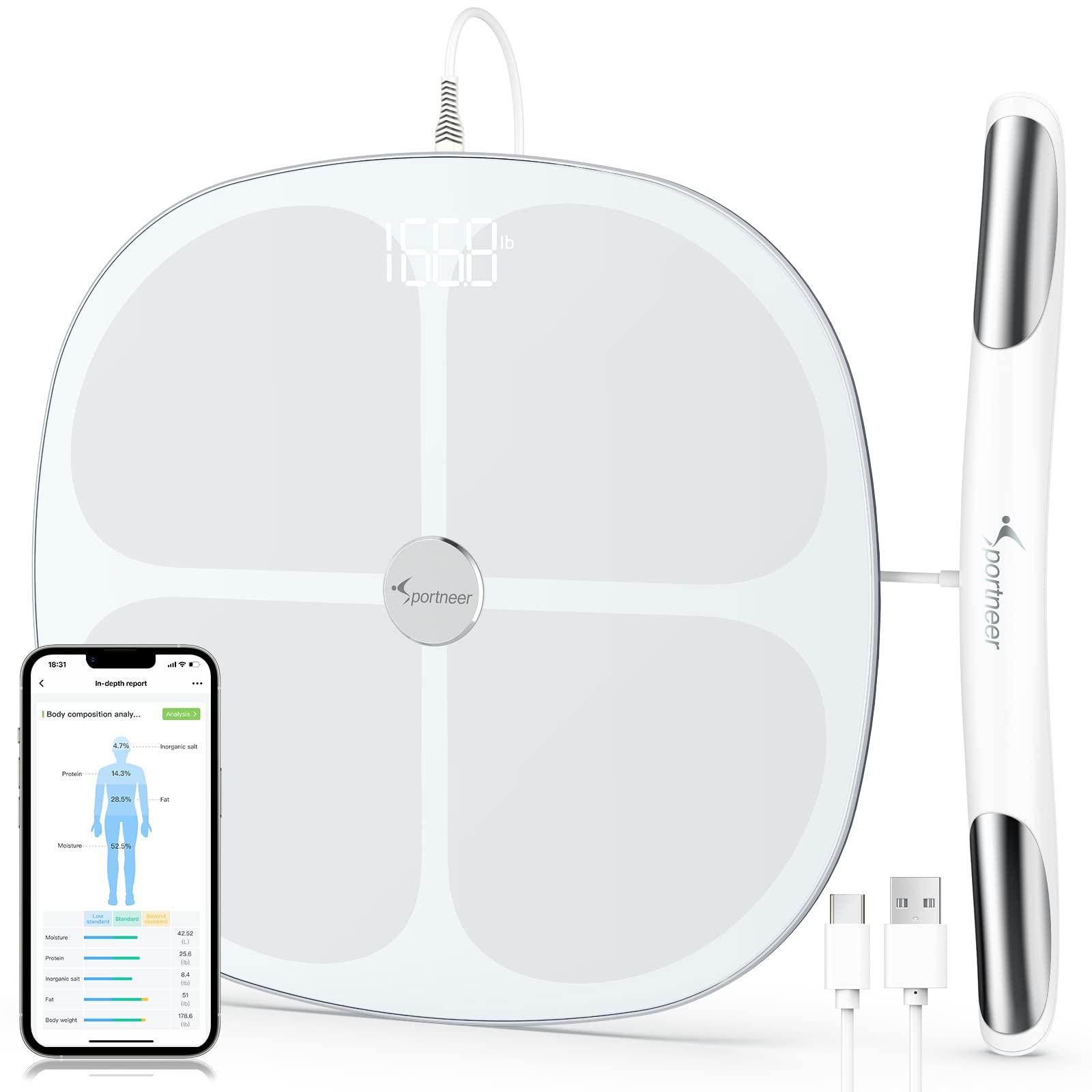 Smart Full Body Composition Analyzer Scale Rechargeable 8 Electrodes ...