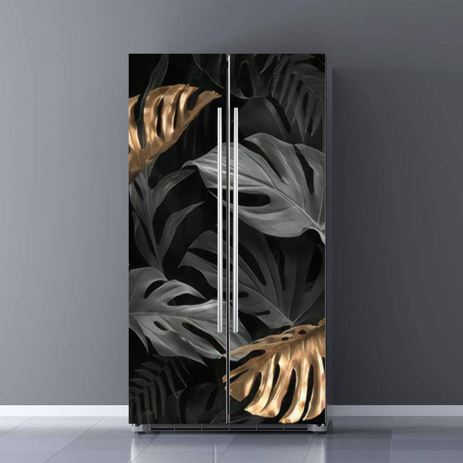Amazon.com: Self Adhesive Vinyl Refrigerator Wrap Set Black Monstera ...