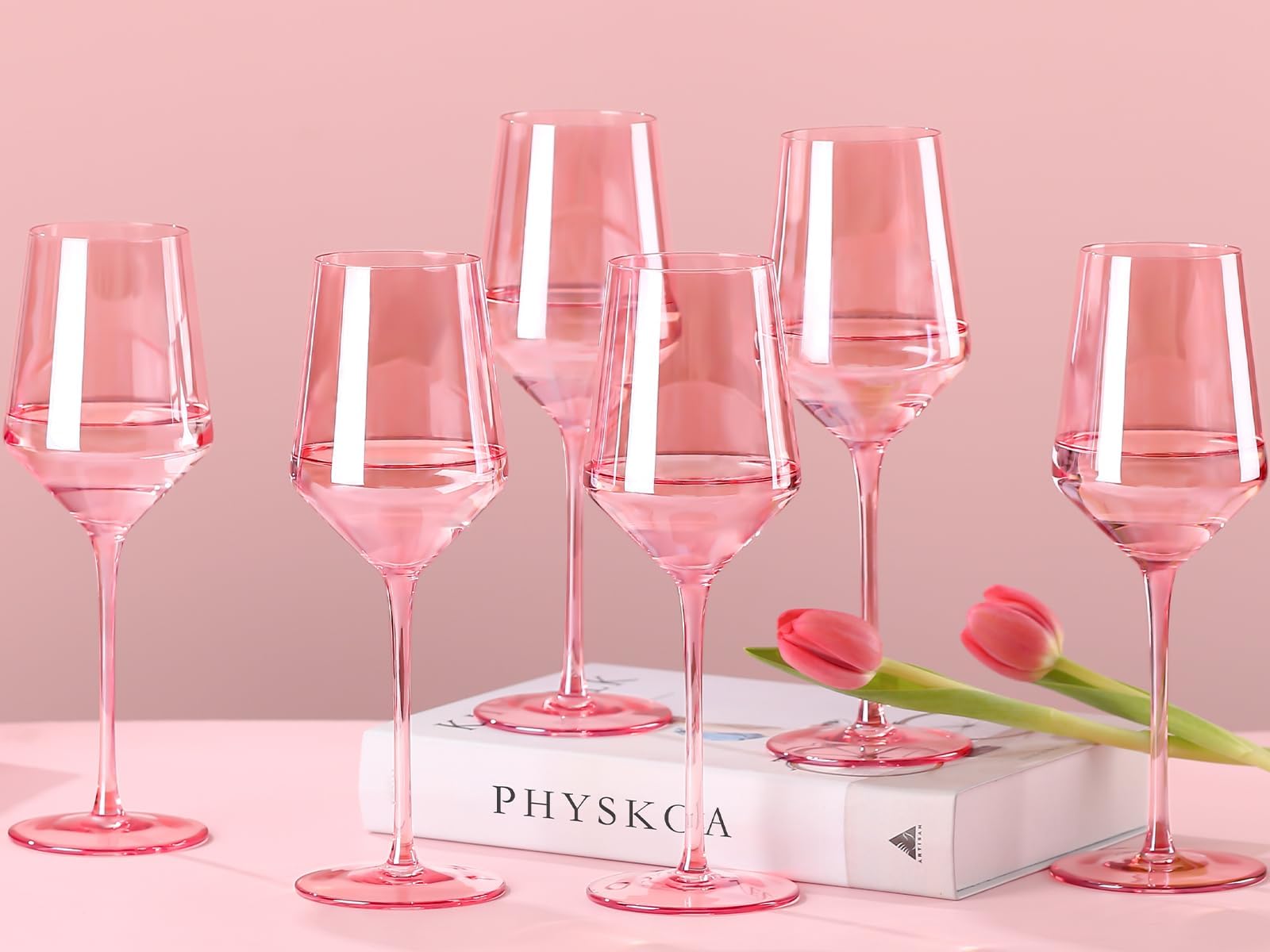 Amazon.com | Physkoa Pink Wine Glass Set of 6,17Ounce Crystal Glass ...