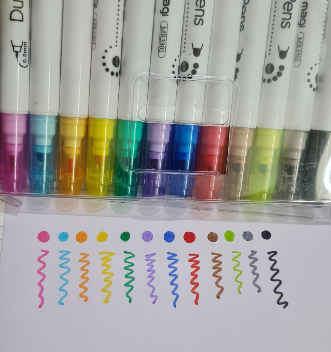 PATHOS INDIA dual tip dot marker pens 12 Colors Round dot Fiber Fine ...