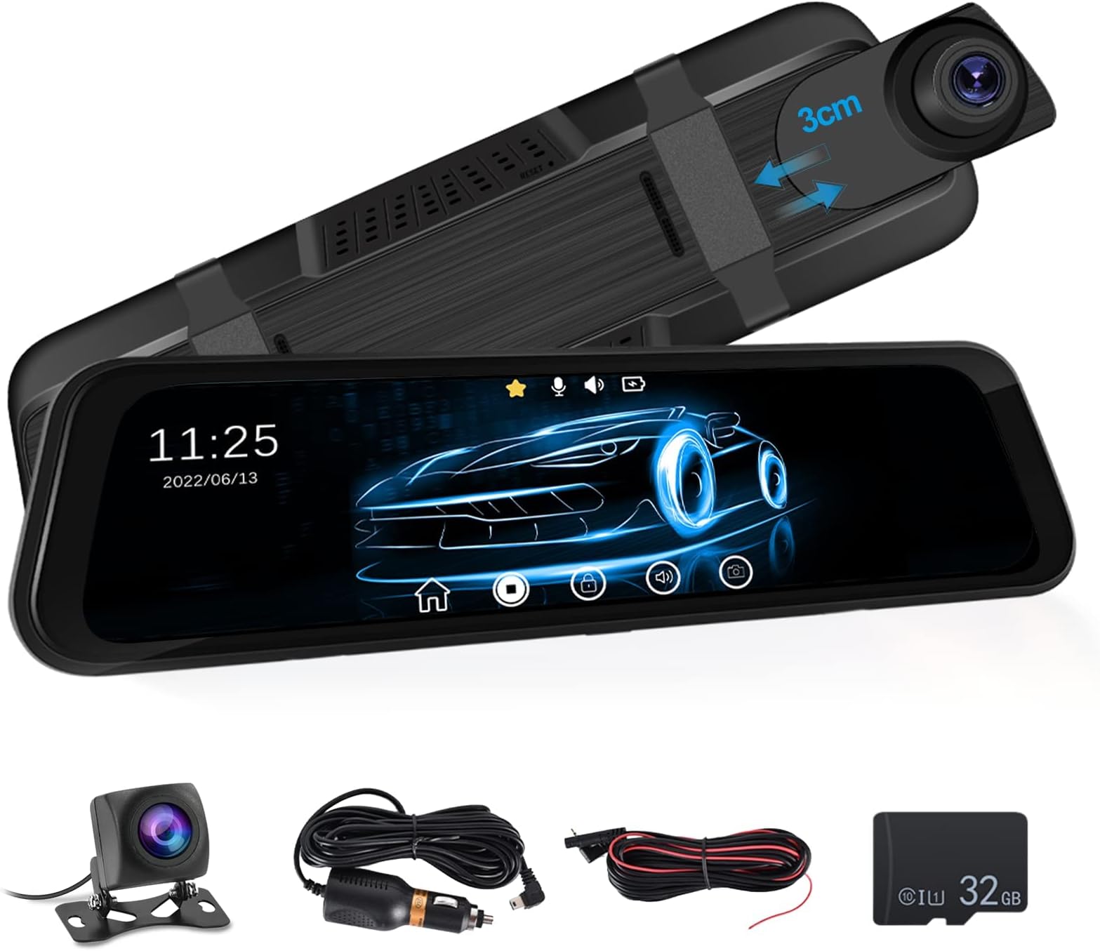 Amazon.com: Mirror Dash Cam 9.66" Rear View Mirror 1080P Front and Rear ...