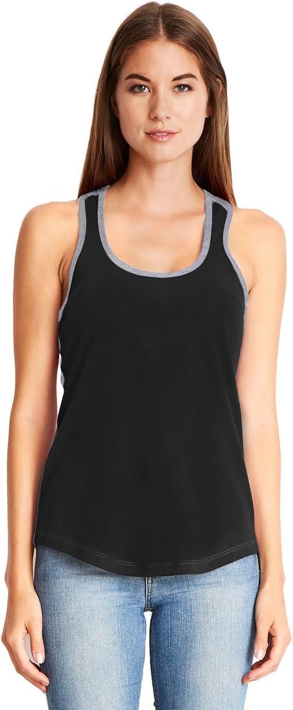 Next Level Ladies' Ideal Colorblock Racerback Tank, Black/HTHR Gray, XX ...