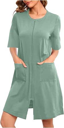 Short Housecoat Dress for Women Loose Short Sleeve Nightgown Solid ...