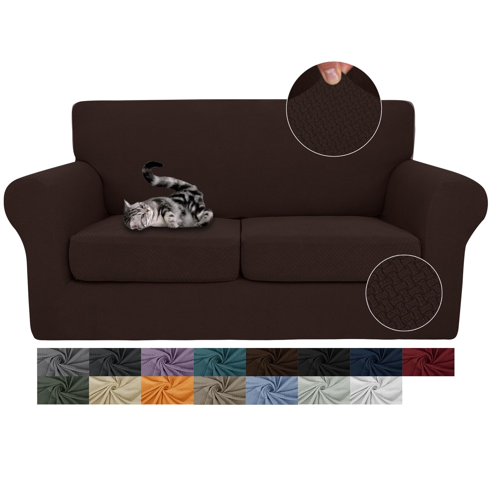 Snapklik.com : JIVINER 3 Pieces Stretch Couch Covers For 2 Cushion Couch Fitted Thick Loveseat ...