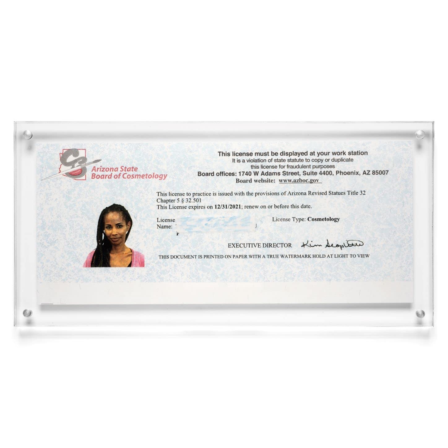 Amazon.com: Premium Acrylic Business License Display - Frame for ...