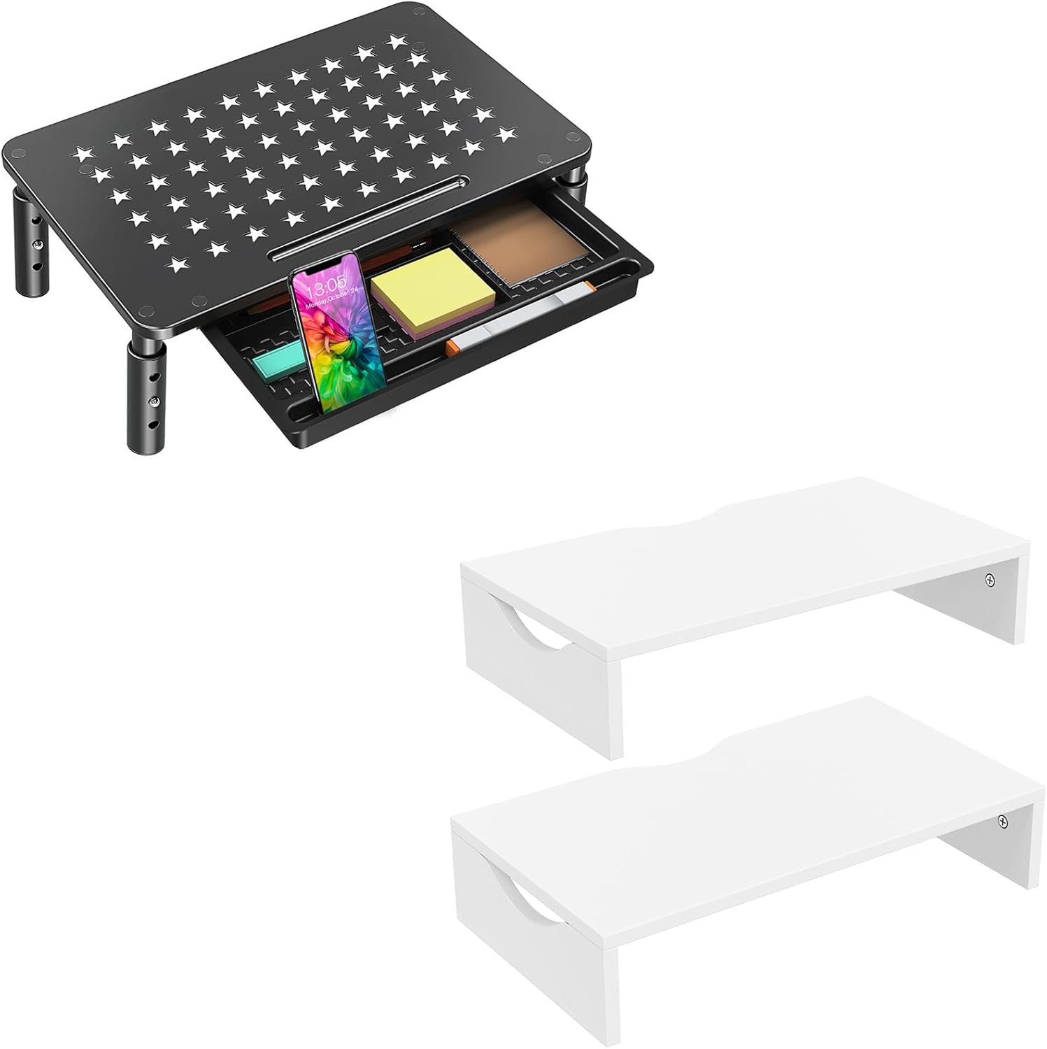 Amazon.com: Zimilar Monitor Stand Riser with Drawer 2 Pack wood Monitor ...