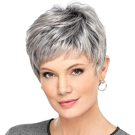 Amazon.com : Gray Wigs for Women, Temperament, Oblique Bangs, Texture ...