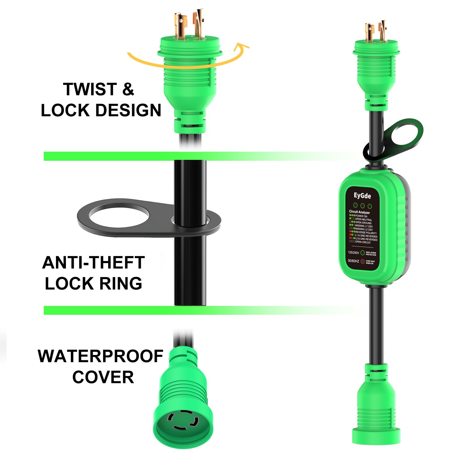 Snapklik.com : EyGde 4 Prong 30Amp To 30 Amp Twist Lock Adapter, RV ...