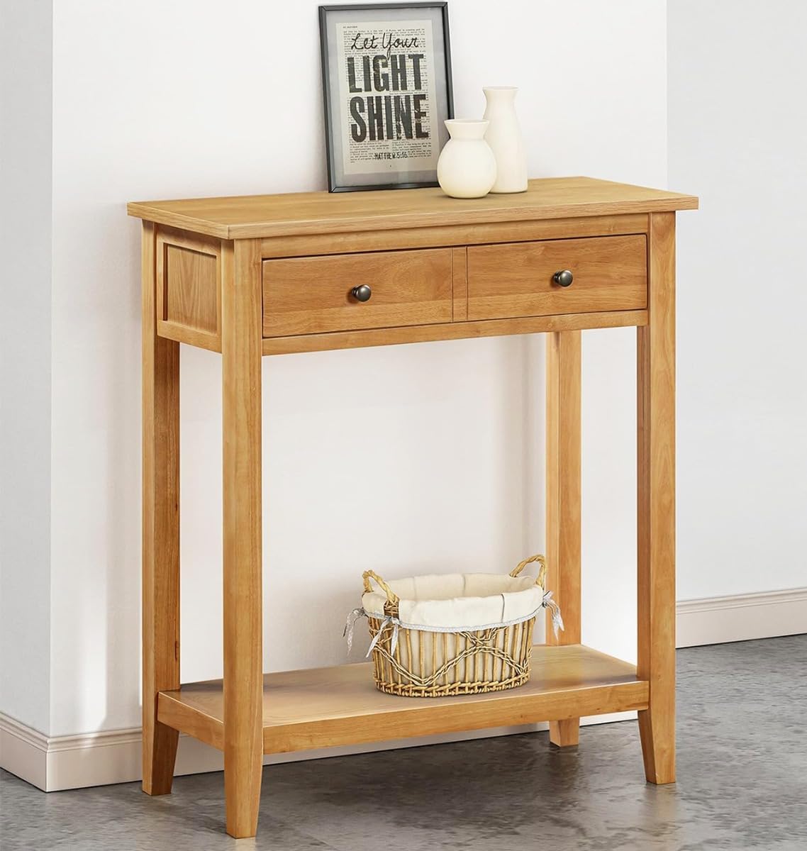 Adeline Narrow Solid Oak Console Table with Drawers : Amazon.co.uk ...