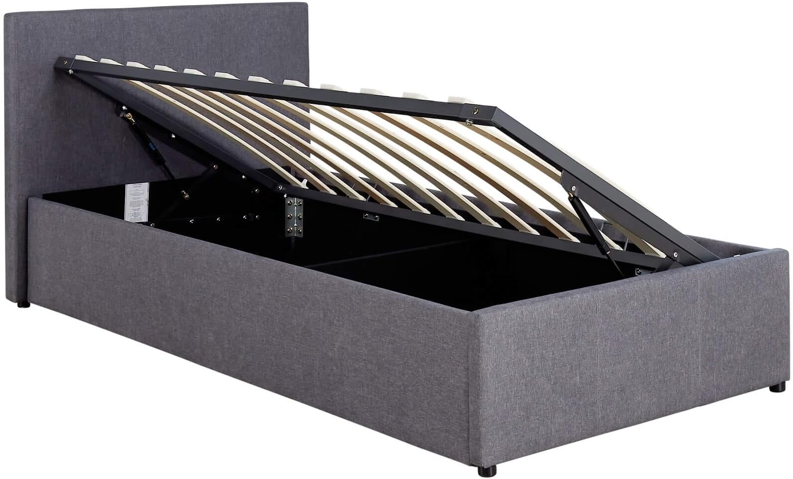 Home Source Single 3ft Side Gas Lift Fabric Ottoman Storage Bed, Grey ...