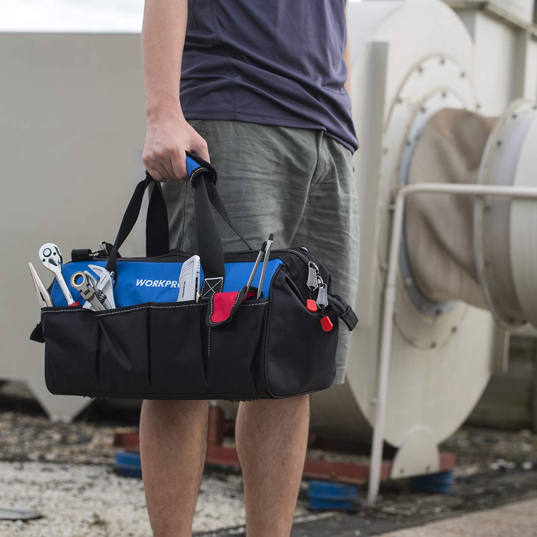 WORKPRO 18-inch Close Top Wide Mouth Storage Tool Bag with Adjustable ...