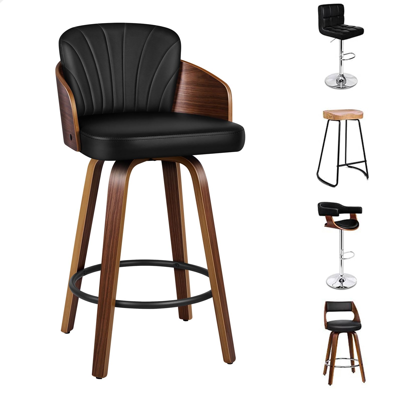 ALFORDSON Bar Stools, 2X Adjustable Kitchen Stools, Swivel PU Leather ...
