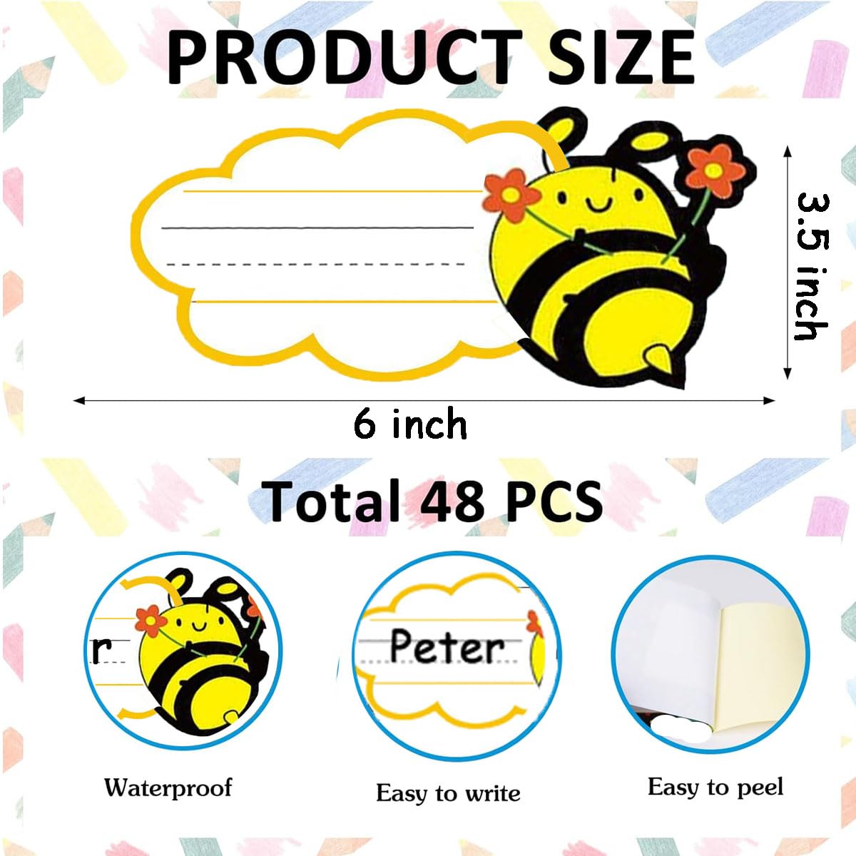 Sturdy Cardstock Student Desk Labels 50 PCS Bee Classroom Name Plates ...