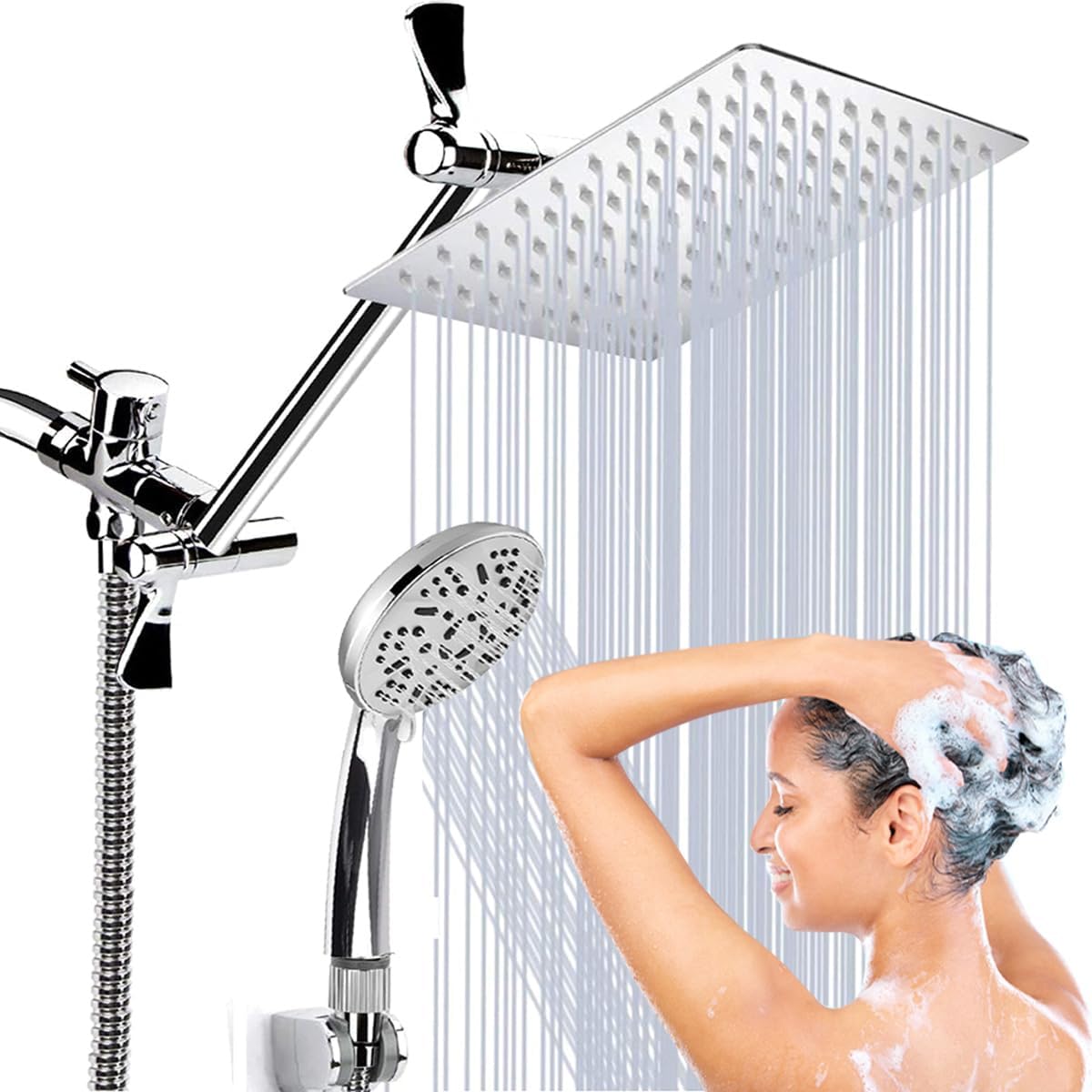 Regadera para Baño de Lluvia Cabezal Ducha Ajustable de Alta Presión ...