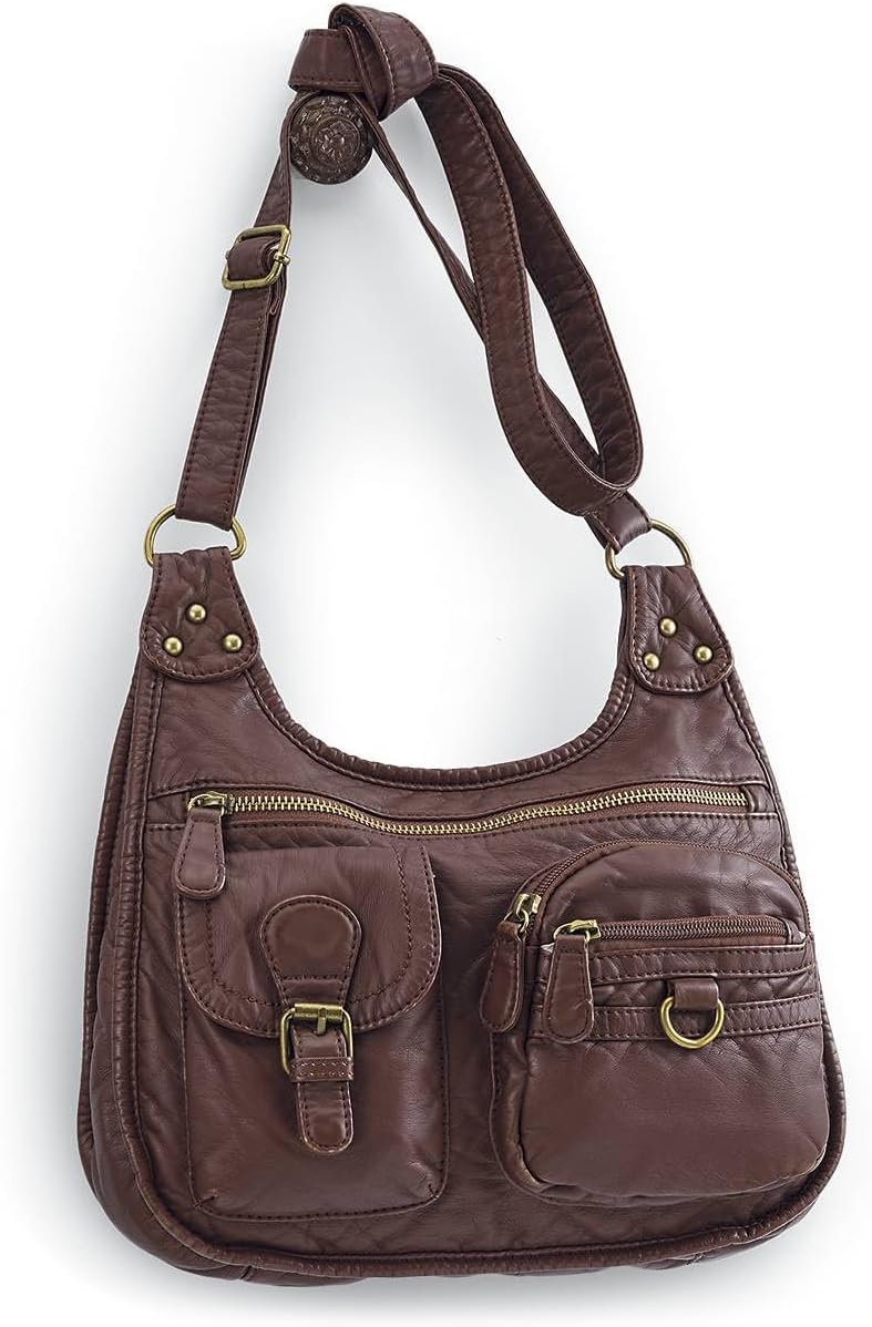 SAGEFINDS Washed Faux Leather Crossbody Shoulder Bag, Soft and ...