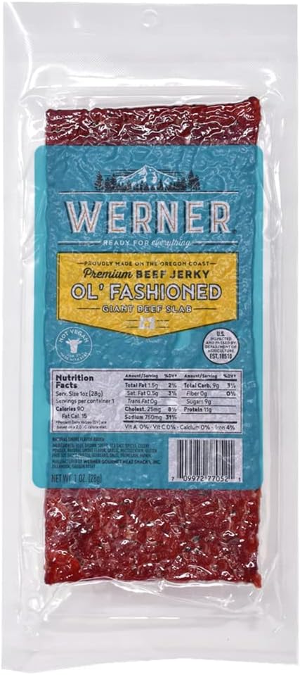 Amazon.com: Werner Ol’ Fashioned Beef Jerky Slab Pack of 15-1 Ounce ...