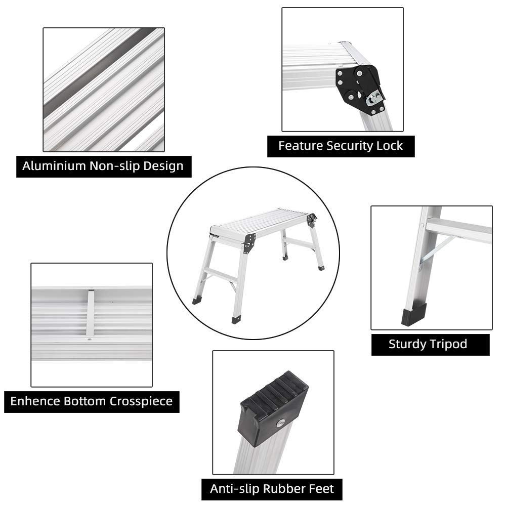 Snapklik.com : Step Ladder Aluminum Work Platform Ladder Drywall Bench ...