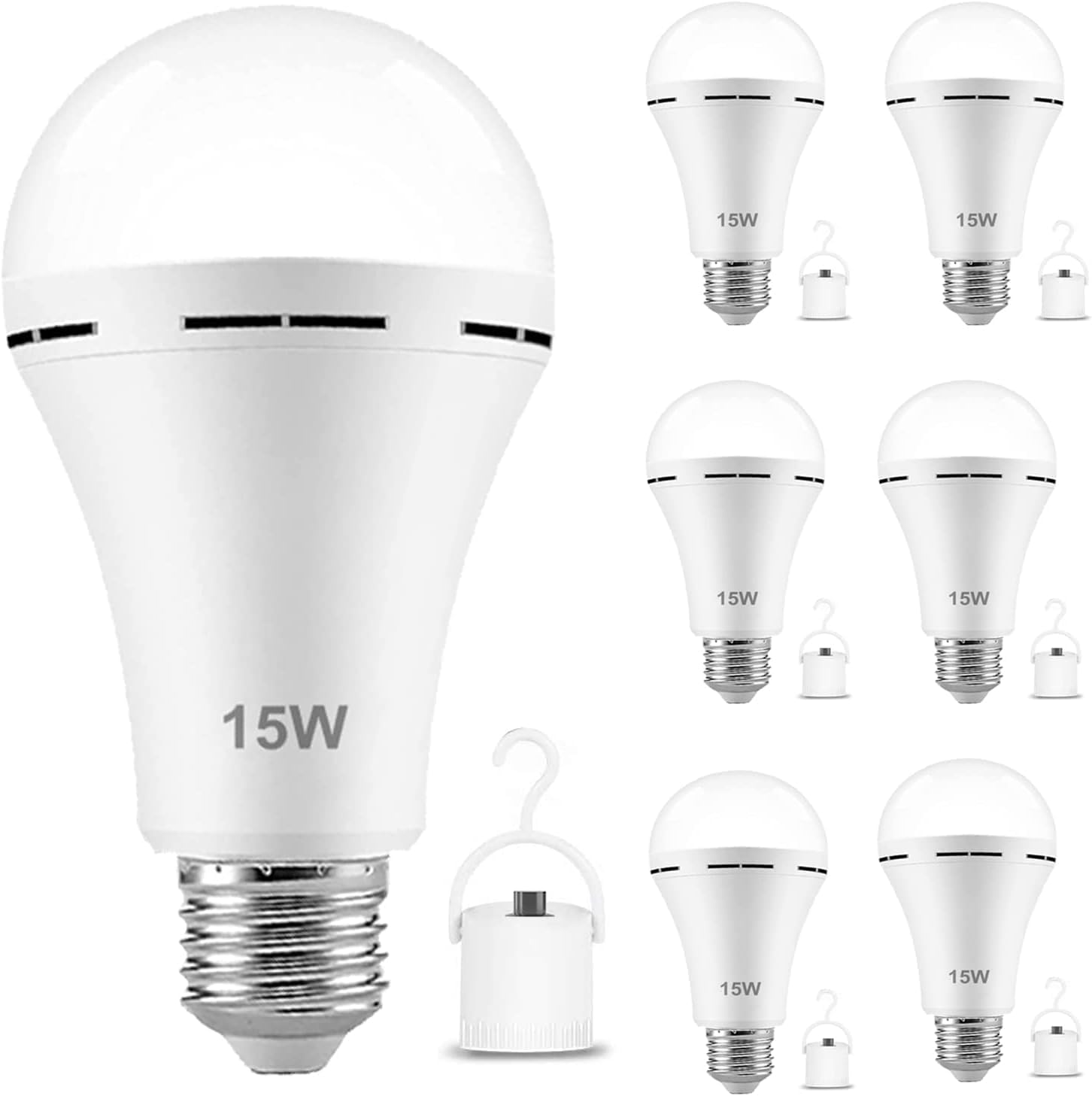 6Pack Rechargeable Emergency 15W LED Light Bulb,Battery 1500Lm White ...
