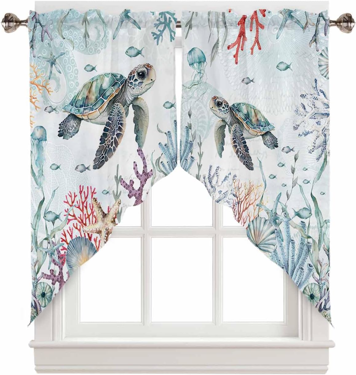 Amazon.com: Lsrtoss Sea Turtle Swag Valances for Windows, Kitchen ...