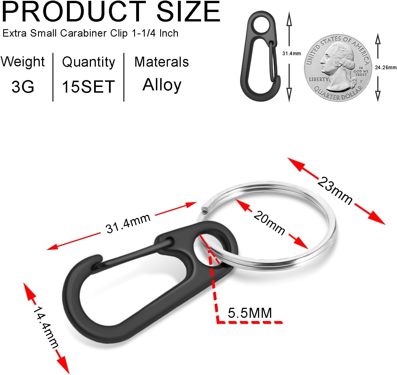 CooBigo 15 juegos de clips pequeños para llaves de paracaídas, gancho ...