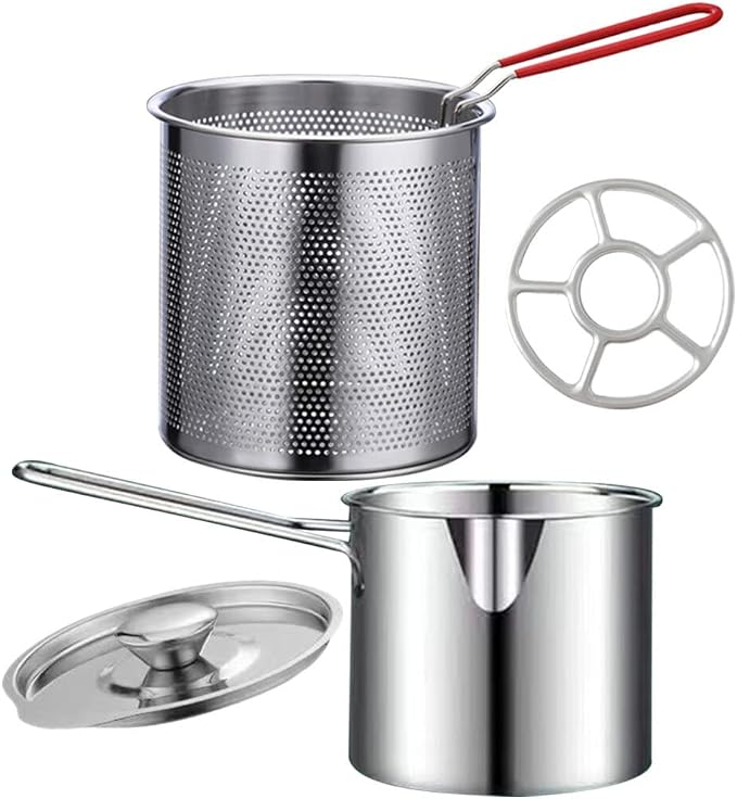 Amazon.com: Kichvoe Stainless Steel Fry Pot with Lid and Strainer ...